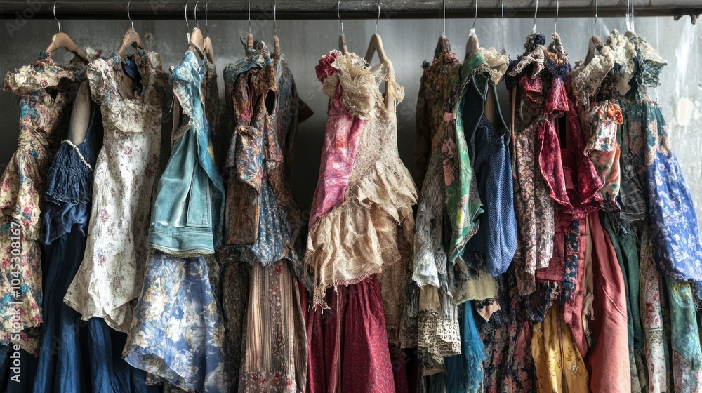Sustainable fashion recycling, with fabrics and clothing being ...