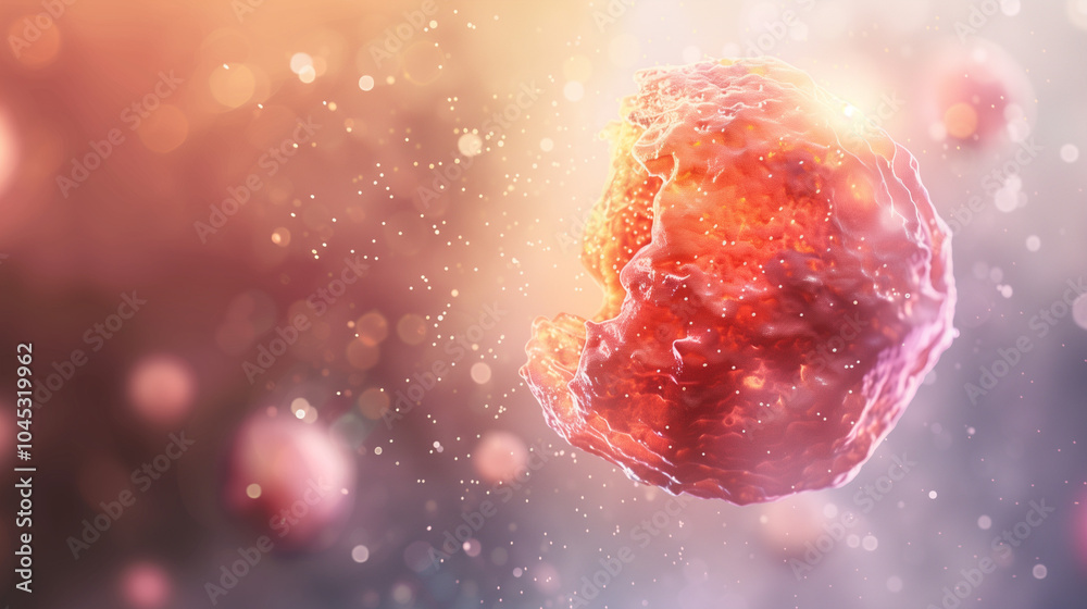 Microscopic view of a cell undergoing apoptosis, nucleus shrinking and ...