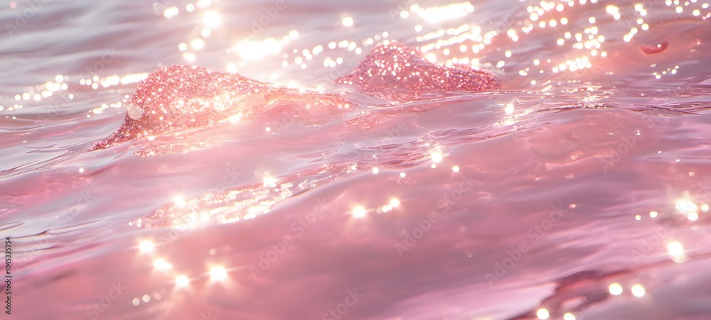 Crystal-clear, pink water, with pink-gold glitter floating on the ...