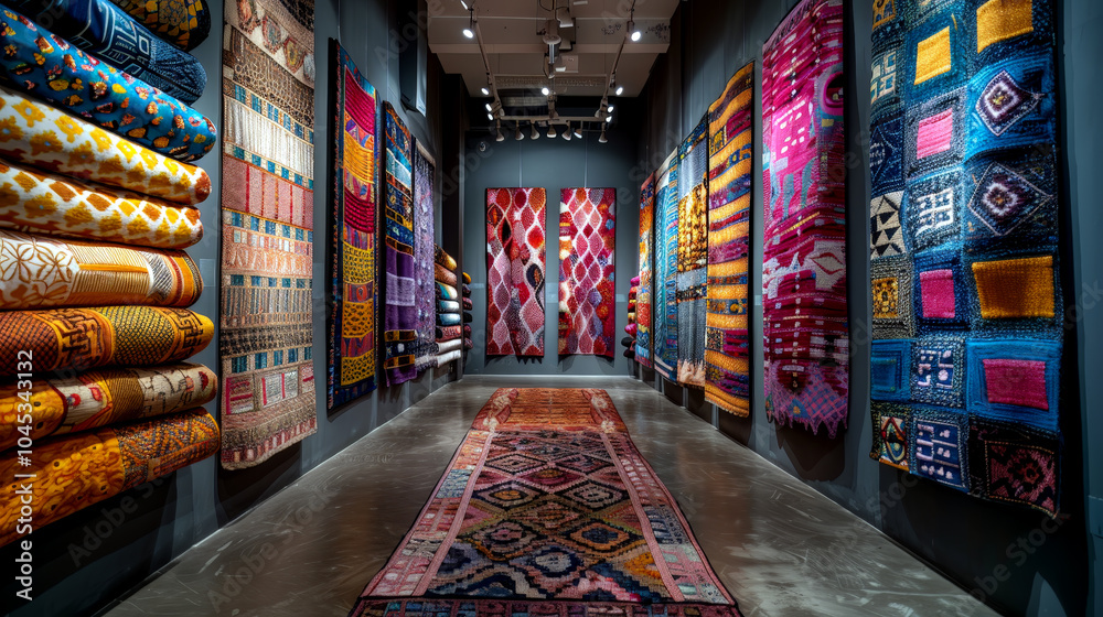 Exhibition of African textiles, known for their geometric patterns and ...