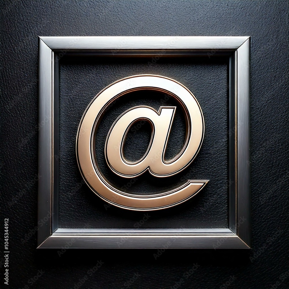 at symbol @ sign framed frame metal 3d object silver gold golden ...