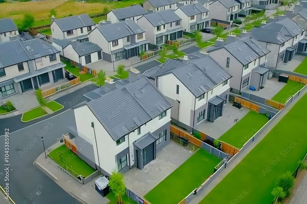 Neighbourhood Real Estate - Aerial view of a modern residential ...