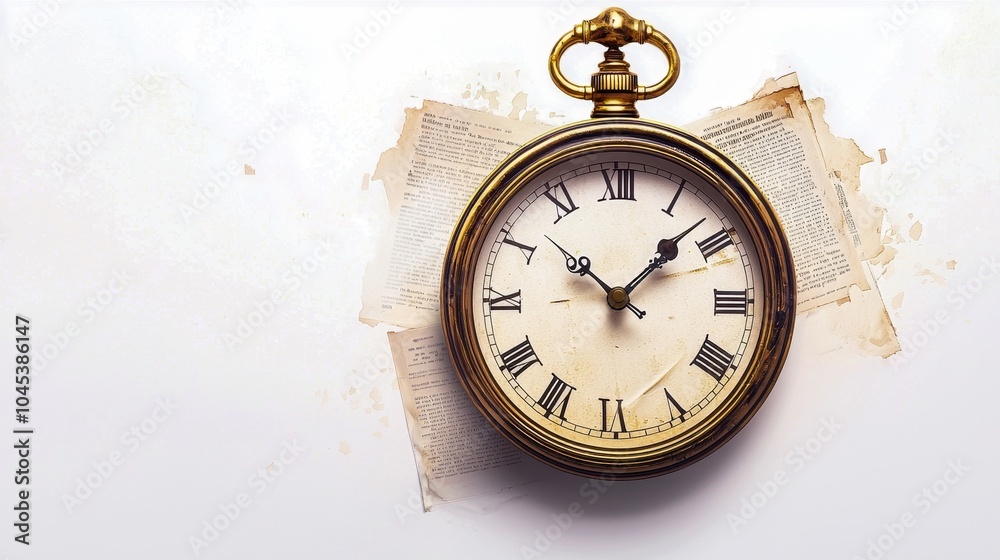 Vintage pocket watch with Roman numerals on a white background ...