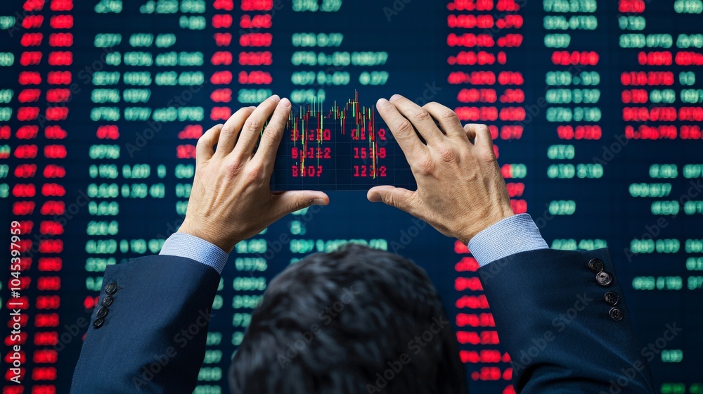 Investor holding diversified portfolio with stocks and bonds industrial ...