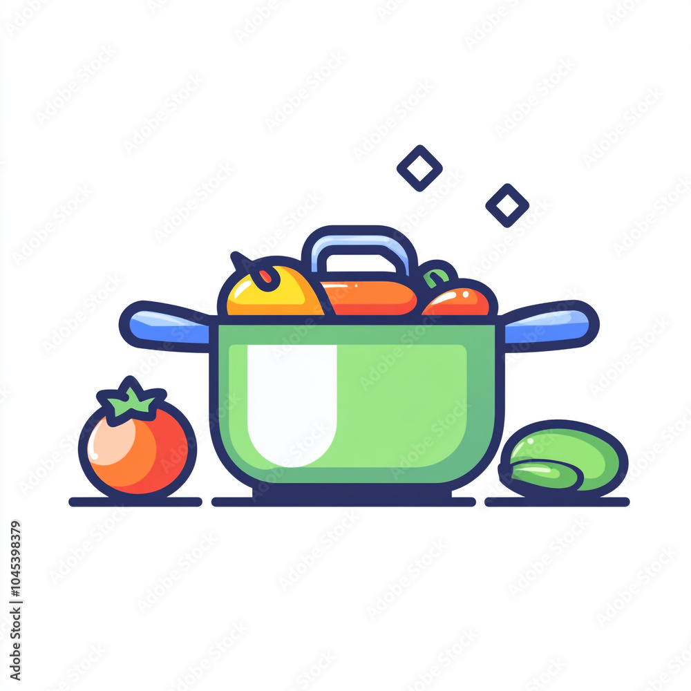 A simple icon of the cooking pot, using flat design and line art style ...