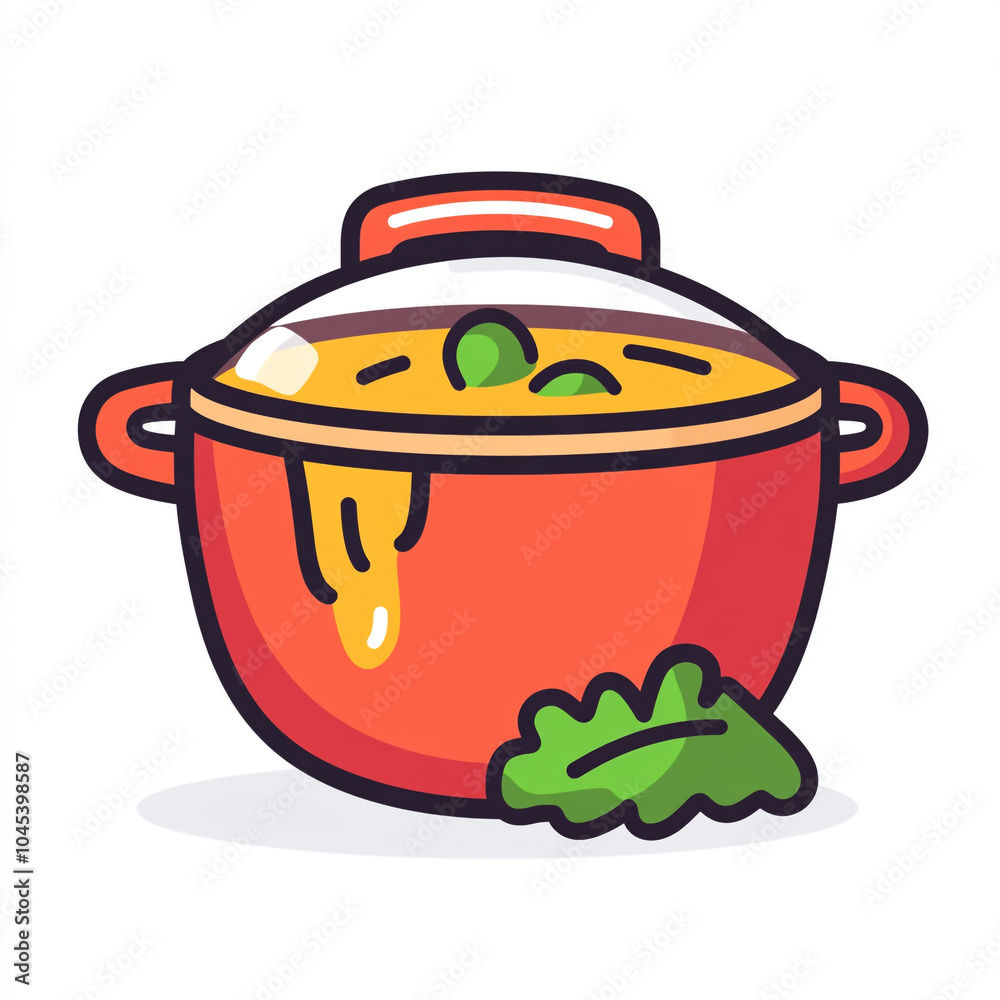 A simple icon of the cooking pot, using flat design and line art style ...