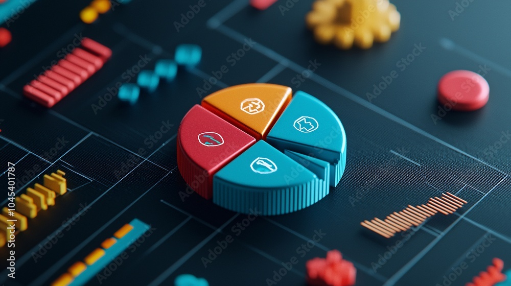Close-up of an asset management chart with colorful pie graphs high ...
