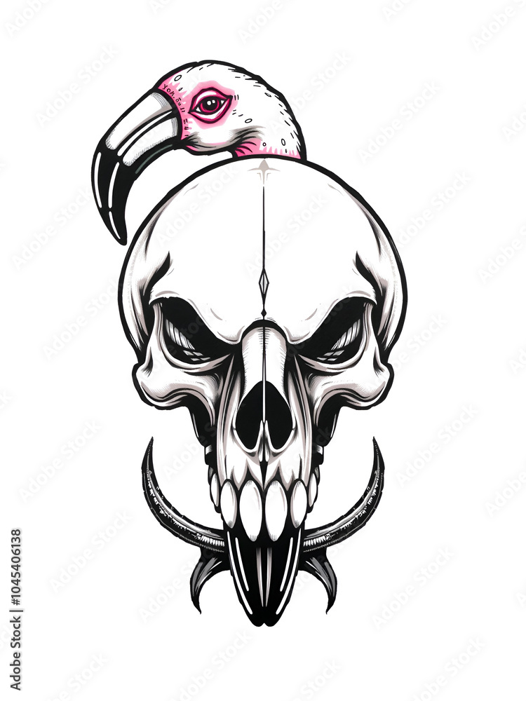 Three hand drawing cute hand drawing flamingo skull black grunge ...