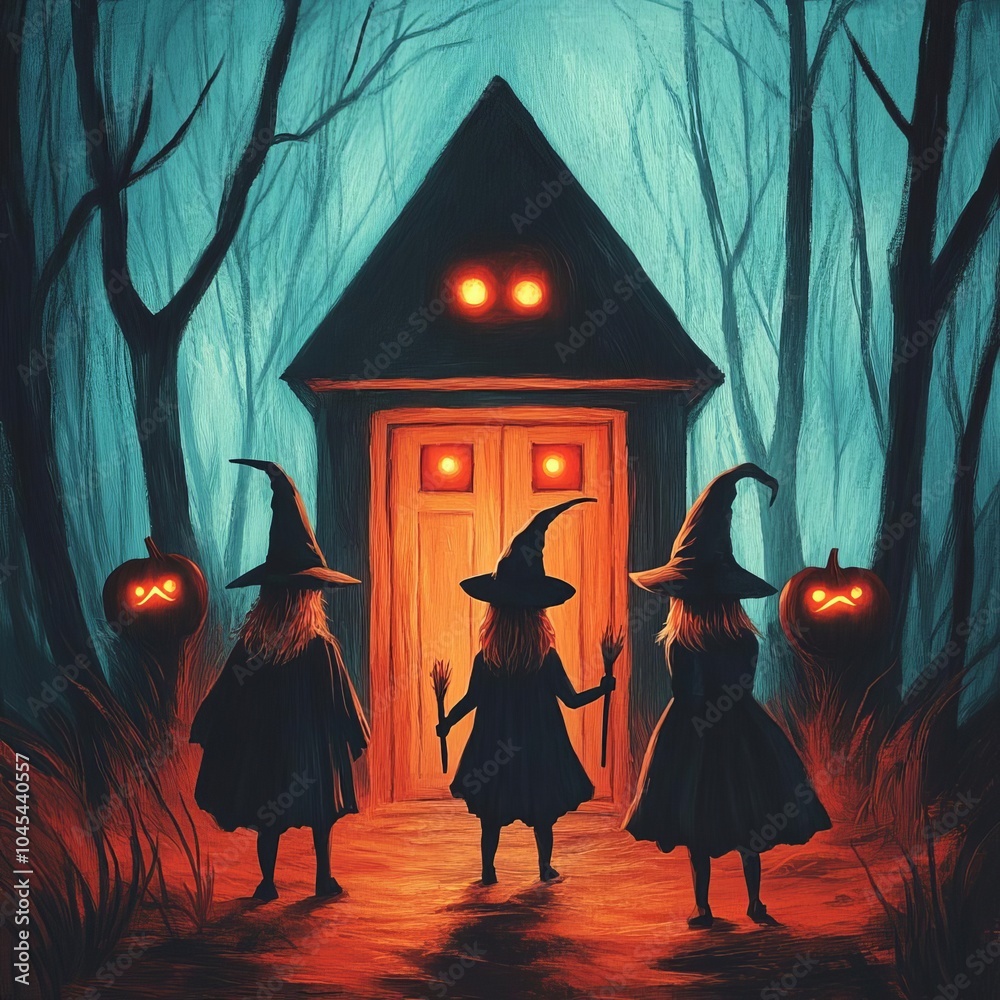 Trick-or-treaters dressed as witches and vampires, cautiously ...