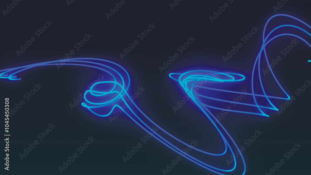 Linear background. Bright blue neon glowing fast moving lines along the ...