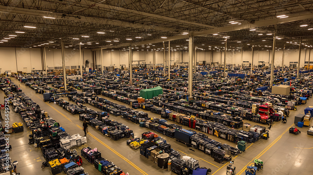 vast warehouse filled with diverse products, showcasing organized ...
