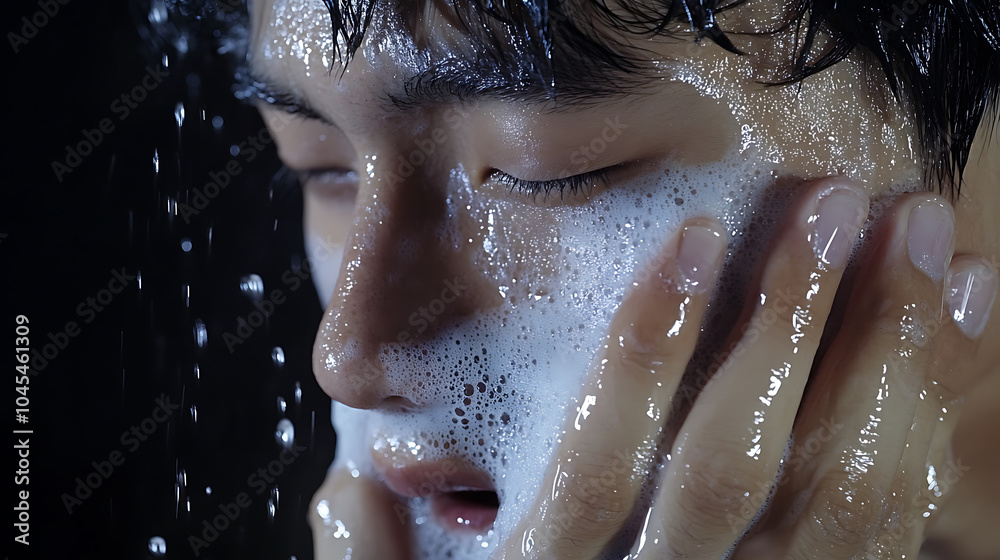 Rinsing his face after shaving, man showcases refreshing moment with ...