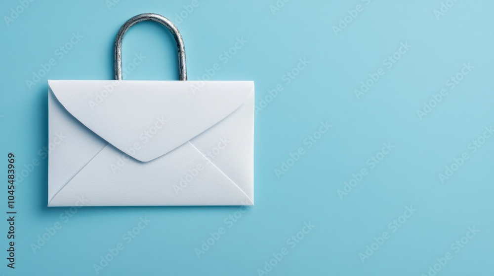 Paper mail letter with metal hook on blue pastel background, concept ...