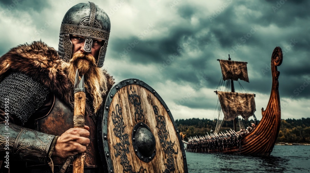 Viking warriors don traditional armor and prepare for combat with ...