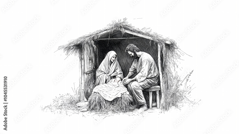Nelech swaddles baby Jesus in a rustic manger while Mary and Joseph ...