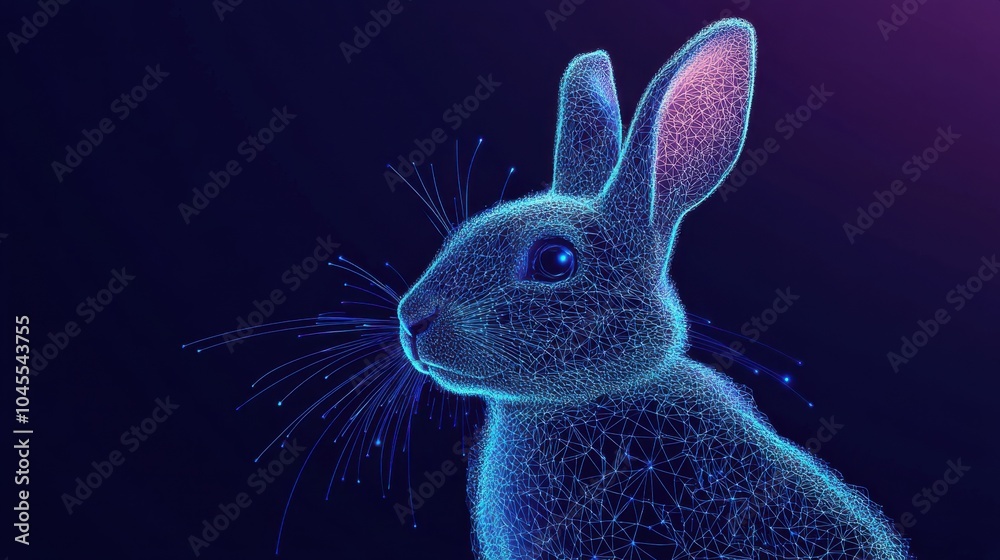 Rabbit. Digital polygon illustration of bunny. Isolated line and dots ...