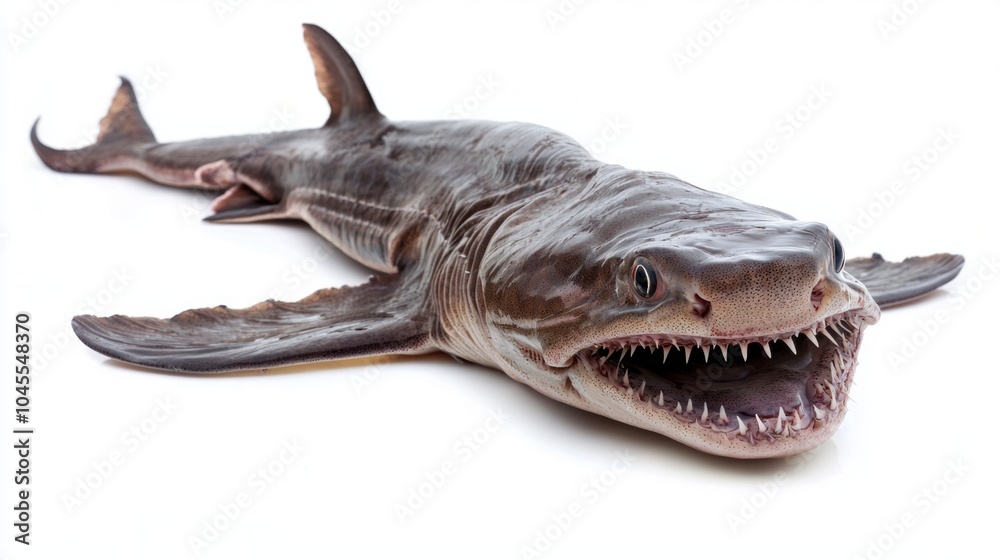 Frilled Shark known for its unusual appearance displays sharp teeth and ...
