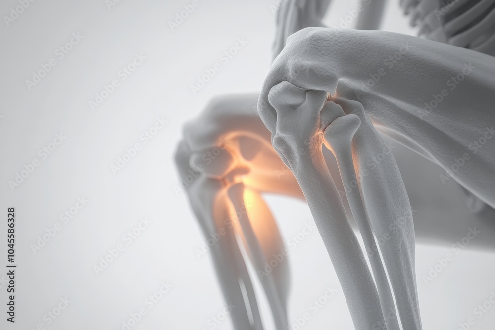The visual shows a close-up view of a human knee joint, illuminating ...