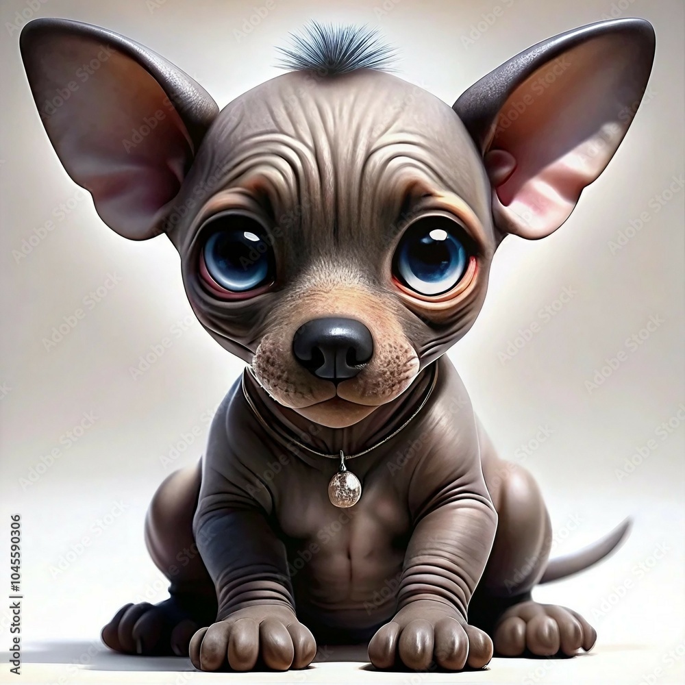 Cute Cartoon xoloitzcuintli Puppy with Big Eyes, Light Background Stock ...