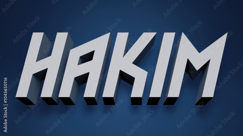 3D Text Art: Bold 'HAKIM' Typography with Shadow Effect on Dark Blue ...
