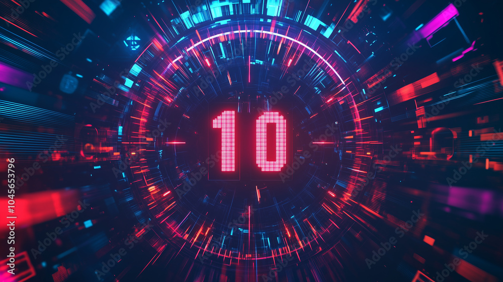 A 10-second countdown timer with a retro digital font, featuring ...