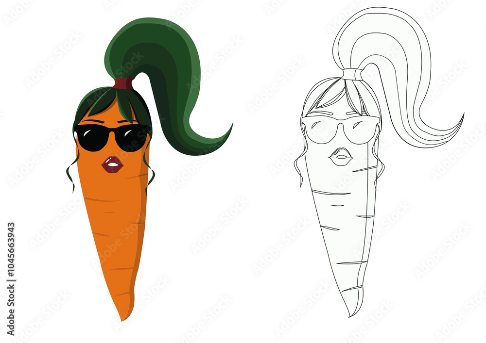 cool carrot, trendy carrot, carrot, orange carrot,black and white ...