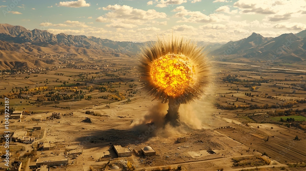 Aerial view of the devastating aftermath of a nuclear bomb detonation ...