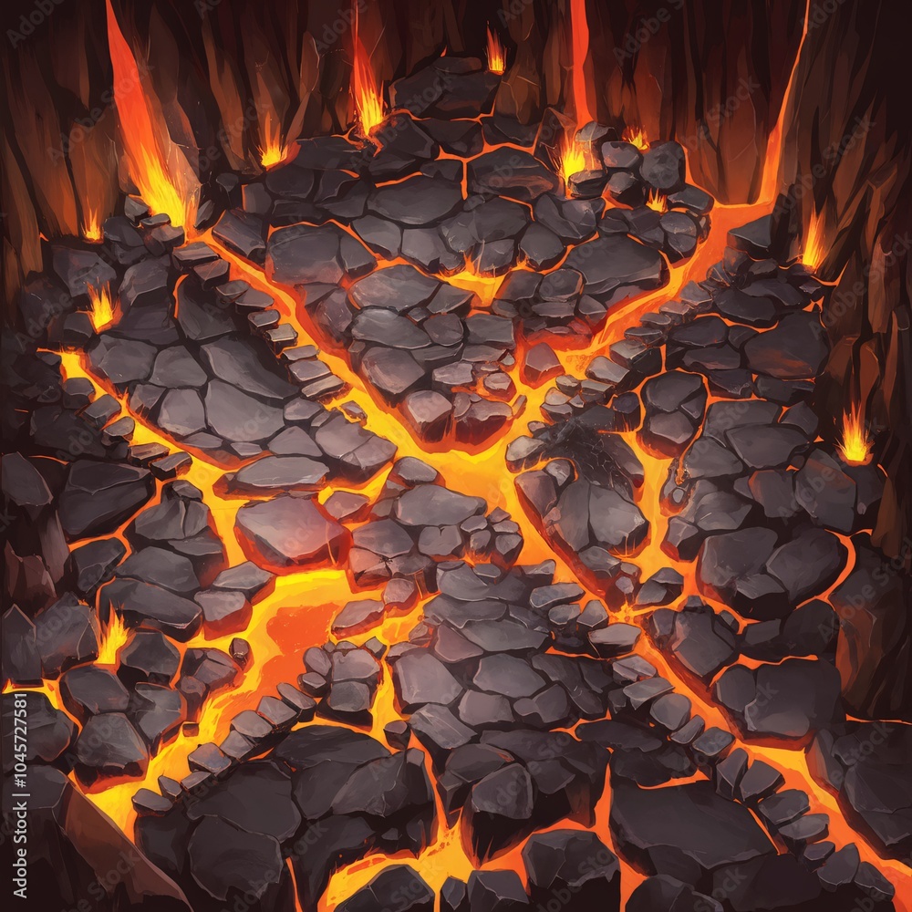 DnD Battlemap: Cracked Lava Crossroads with Molten Rivers and Rocky ...