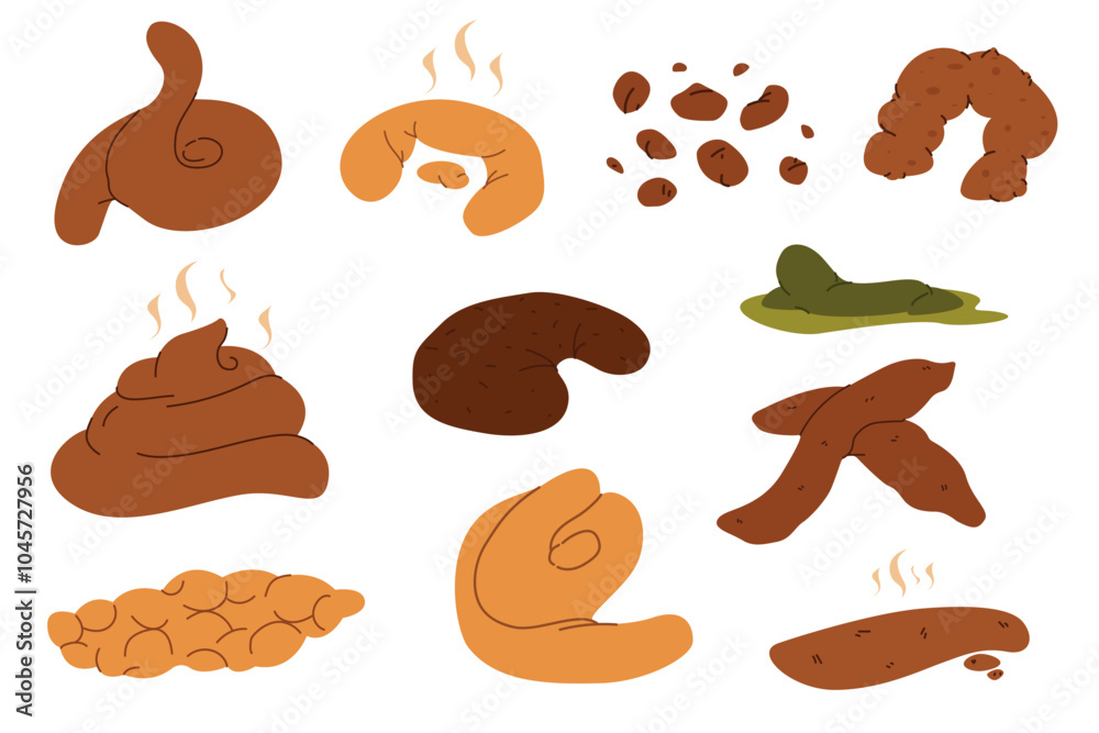Flat vector illustration cartoon poop elements. Animals, pets, dogs or ...