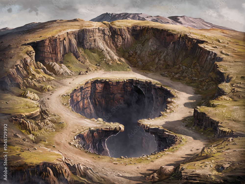 DnD Battlemap: Mysterious Sinkhole in Mountainous Terrain with Winding ...