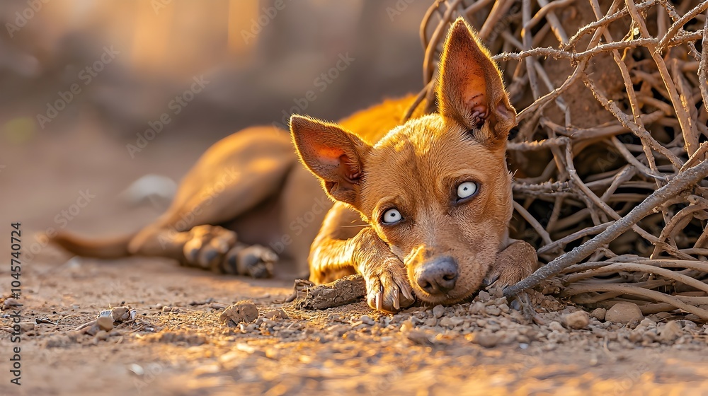 Emaciated and Malnourished Stray Dog Lying Helplessly on the Ground ...