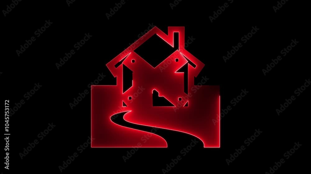 Forbidden home icon animation by red color neon on black background ...