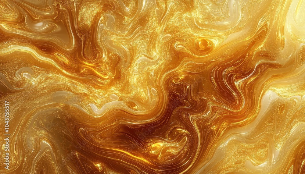 Flowing liquid gold creating an abstract texture in a luminous ...
