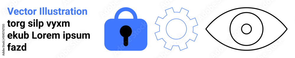 Blue padlock symbol for security white gear for settings and black ...