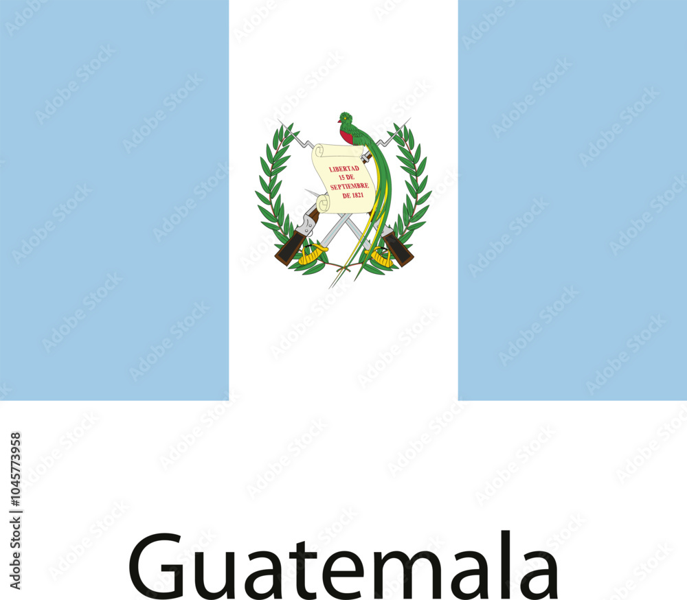 The National Flag of Guatemala, featuring the country's Coat of Arms ...