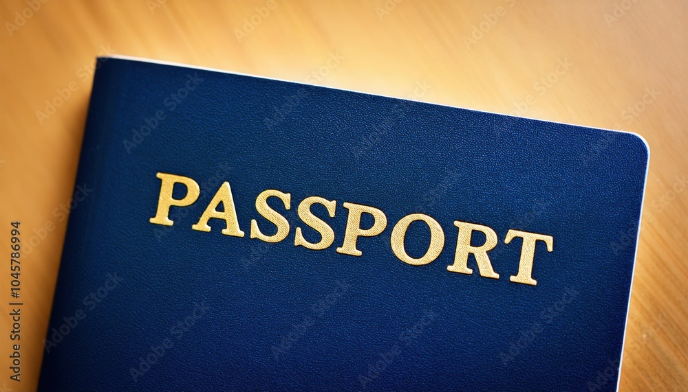 Close-Up of a Navy Blue Passport with Embossed Golden Lettering ...