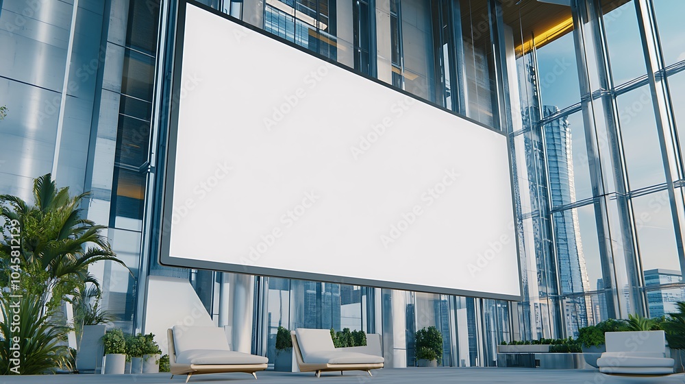 Blank digital signage embedded in a glass atrium building A digital ...