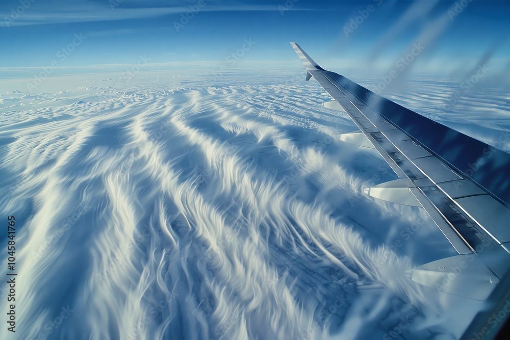 The airplane wing cuts through the sky, providing a breathtaking view ...