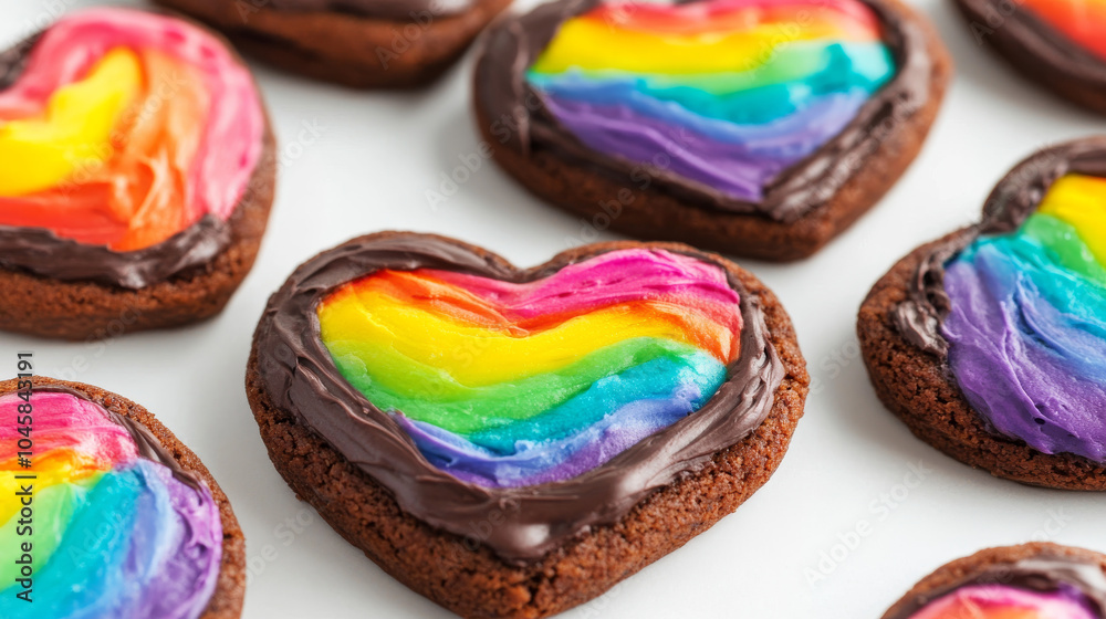 These are cute heart-shaped cookies with chocolate and rainbow frosting ...