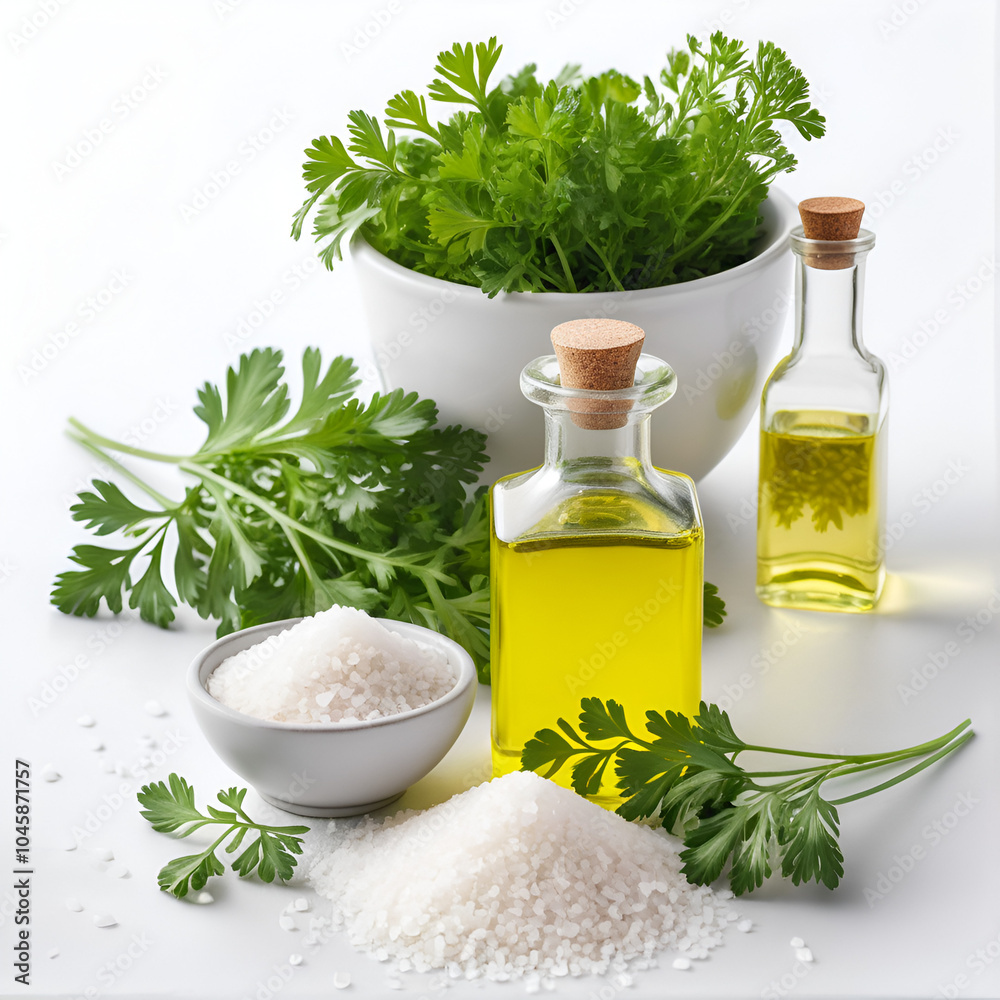 Fine iodized salt, isolated on a clean white background, with ...
