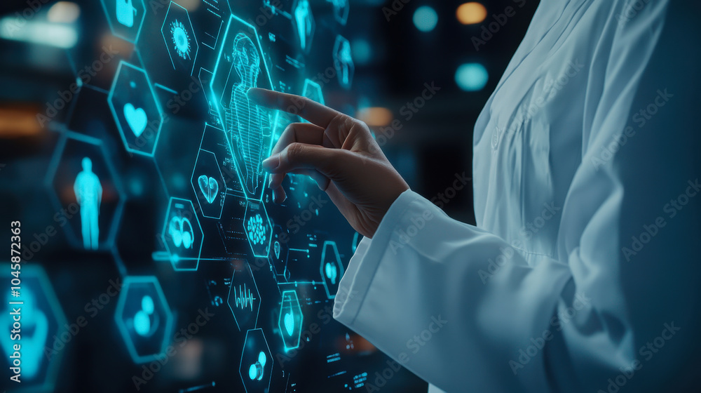 A healthcare professional interacts with advanced medical technology ...