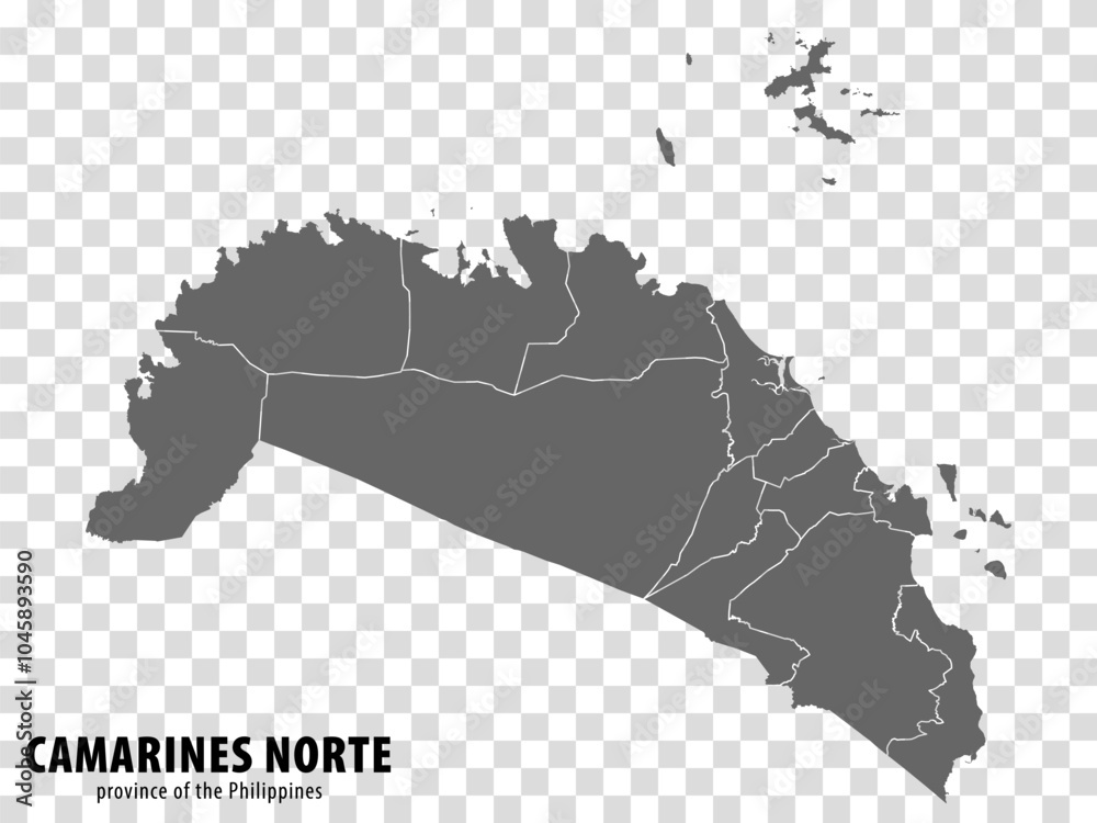 Blank map Camarines Norte of Philippines. High quality map Province of ...