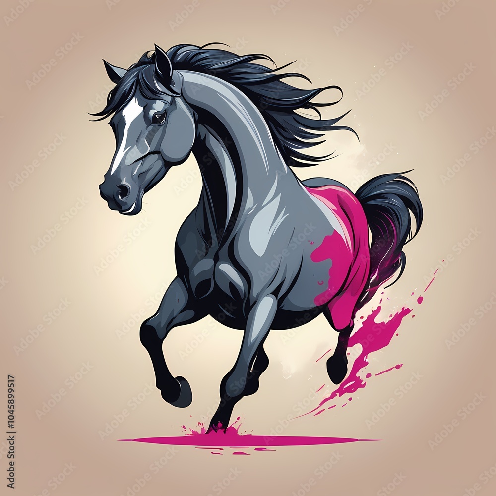 aggressive horse, horse vector, equine illustration, running horse ...