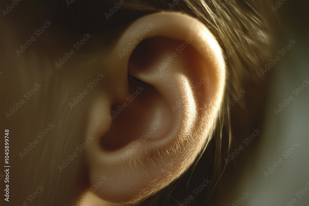 Detailed close-up of a human ear with soft skin texture AI generated ...