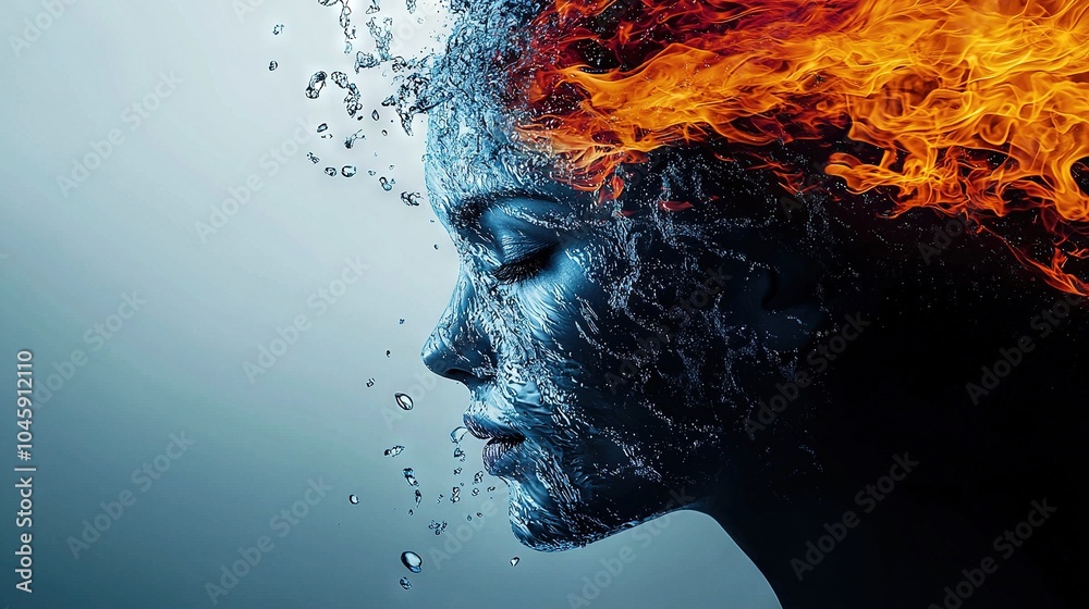 A woman's face is ablaze with flames and submerged in water as she ...