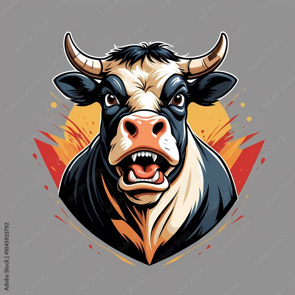 angry cow, cartoon cow, aggressive cow, mad cow, vector illustration ...