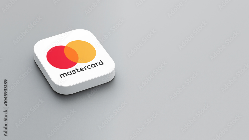An icon of the Mastercard logo on a gray background, a white square ...