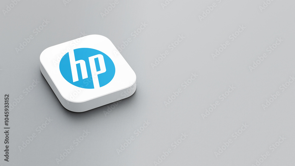 ภาพประกอบสต็อก An icon of the HP logo on a gray background, a white ...
