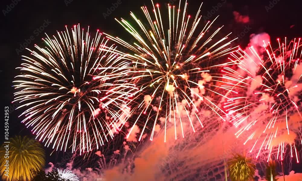 4K. loop seamless of real fireworks background golden shining fireworks ...