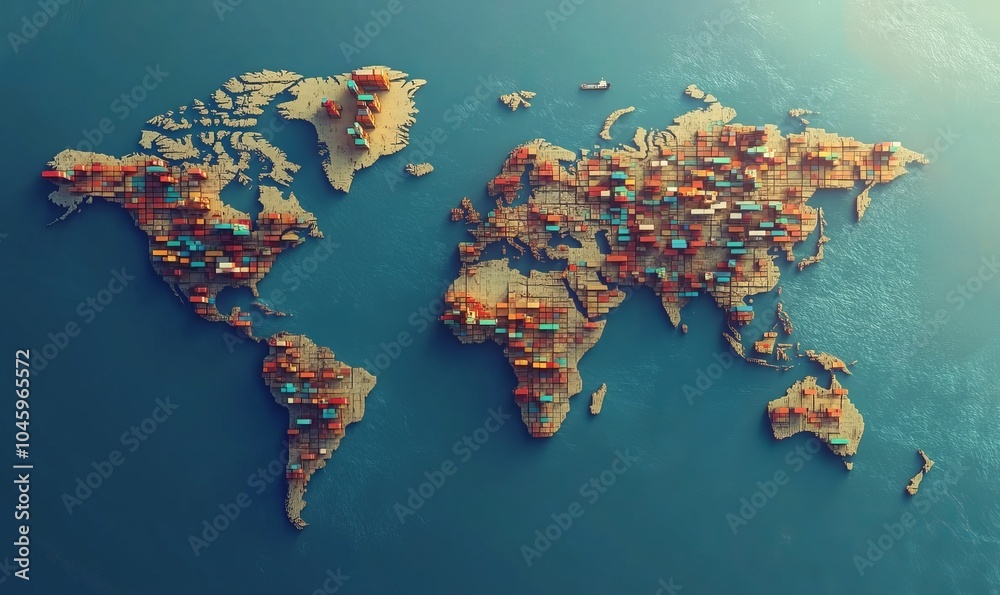 World map showing logistic network distribution and cargo ships ...